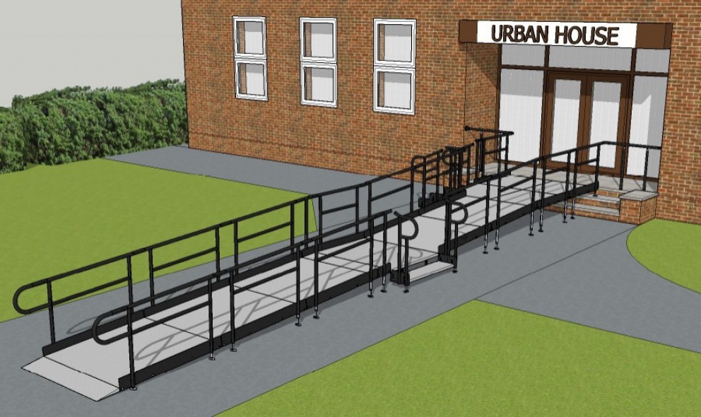 Replacing a folding wheelchair ramp